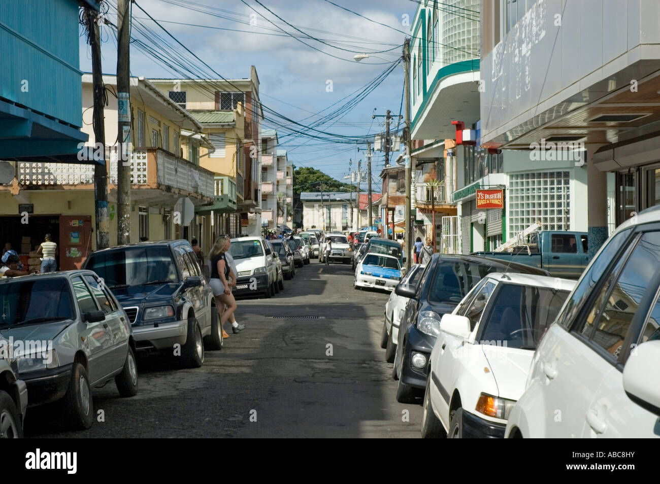 Busy street in the shopping centre of Castries, St Lucia Stock Photo ...