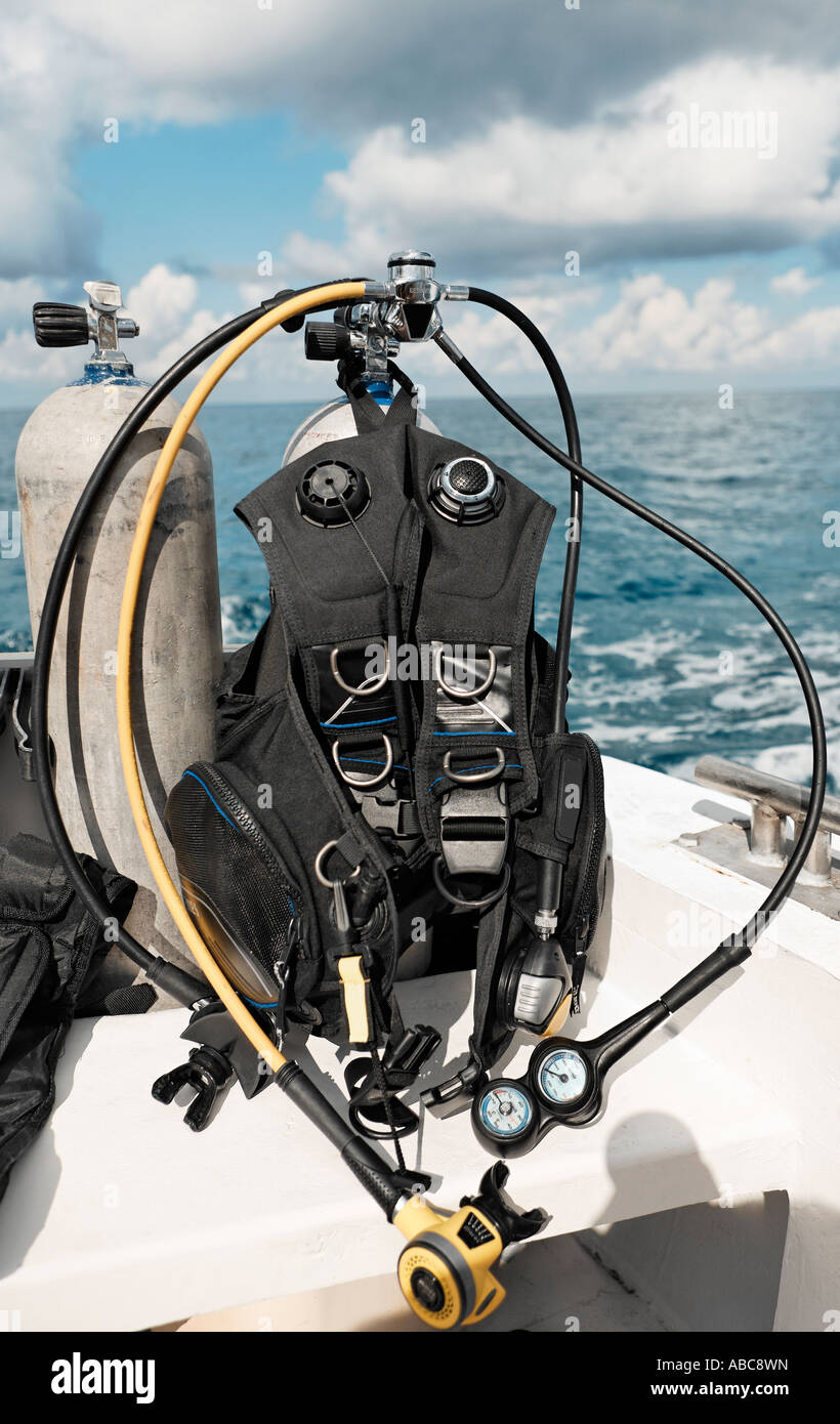 Scuba diving equipment on boat hi-res stock photography and images - Alamy