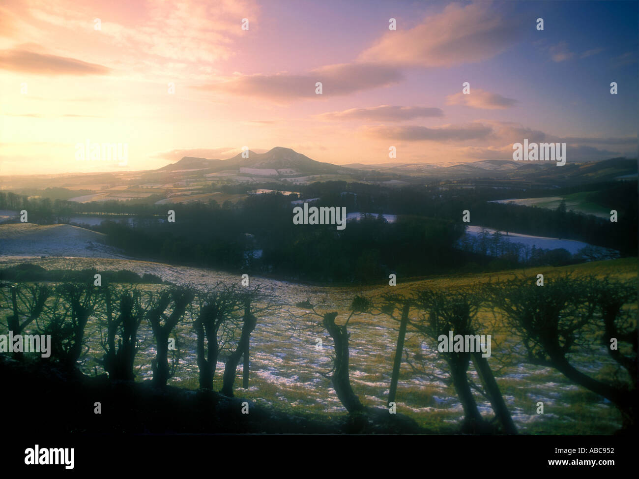 Winter twilight at Scotts View in the Scottish Borders Scotland UK ...