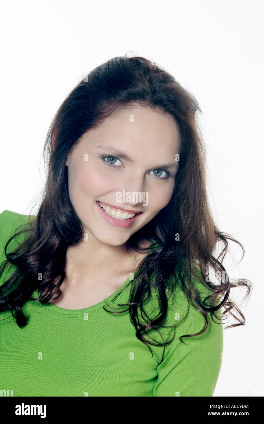 studio shot portrait of a beautiful 25 years old smiling woman Stock ...