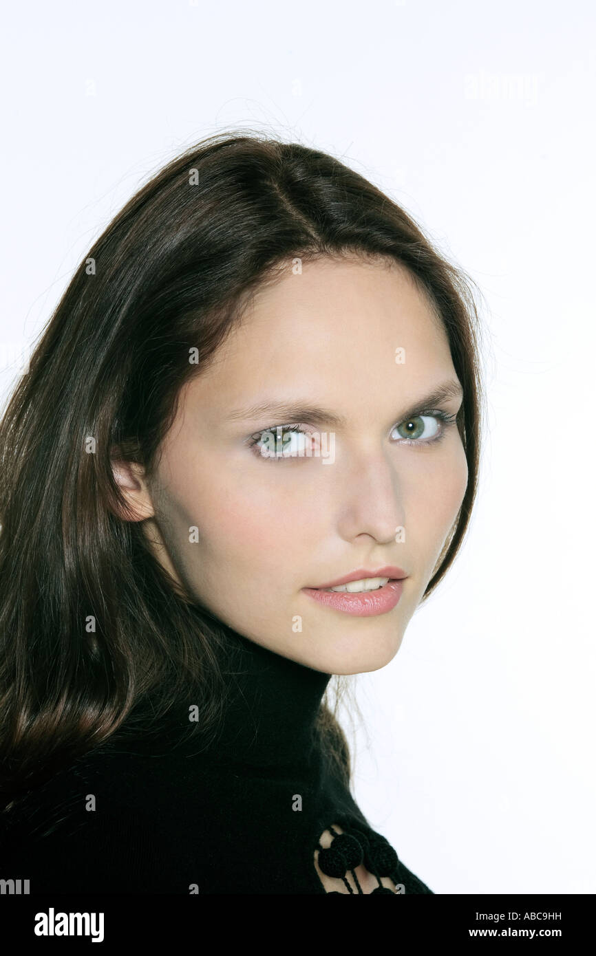 studio shot portrait of a beautiful 25 years old smiling woman Stock ...