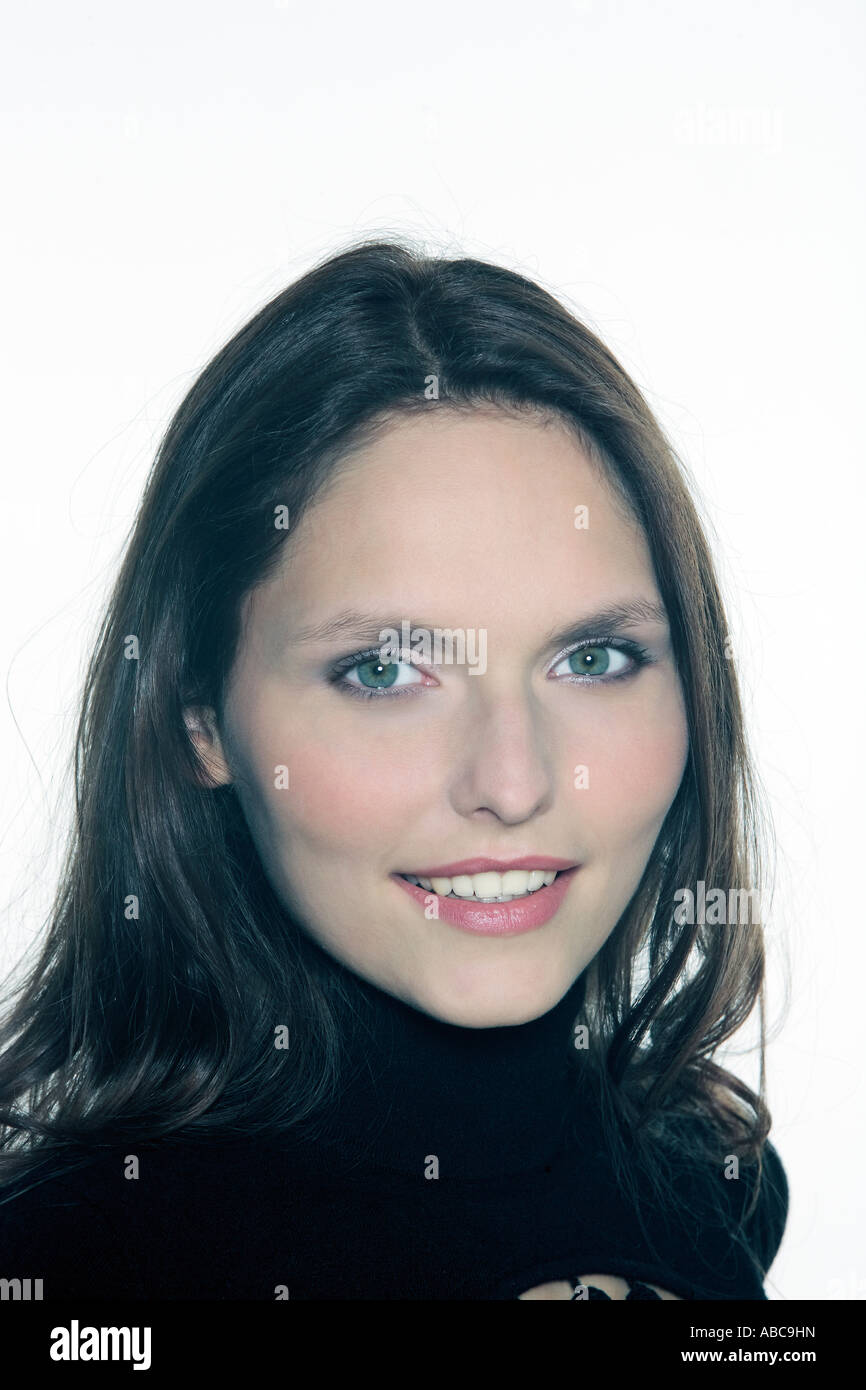 studio shot portrait of a beautiful 25 years old smiling woman Stock ...