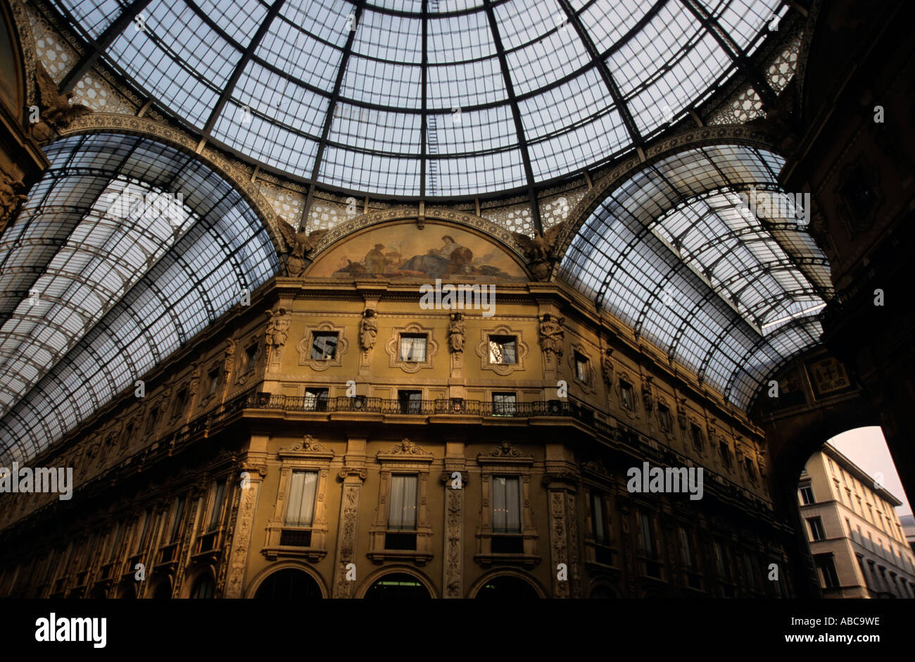 Vaulted glass ceiling of the shopping arcade Galleria Vittorio Emanuele ...