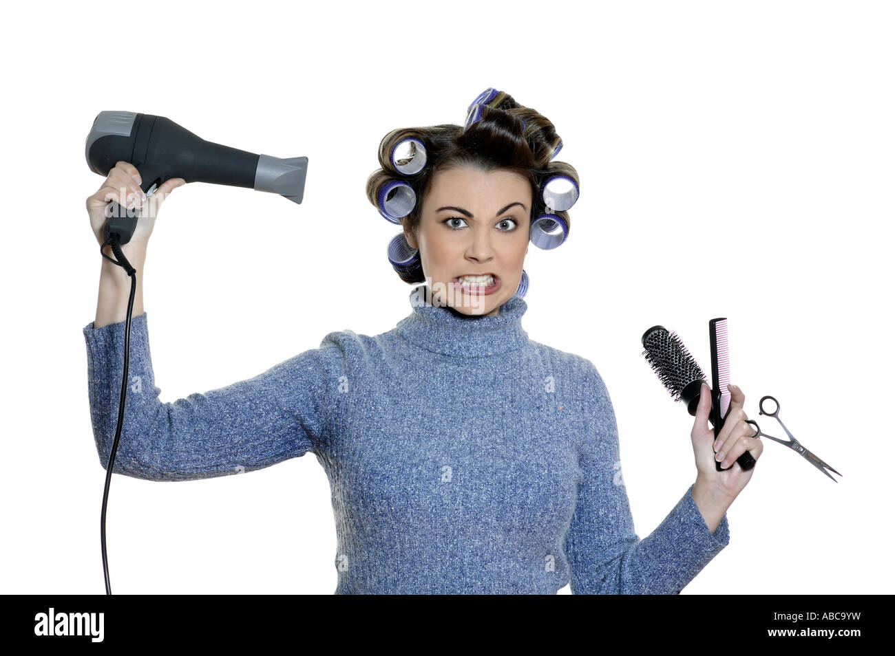 studio shot portraits of a young anguish funny and cute woman on a ...