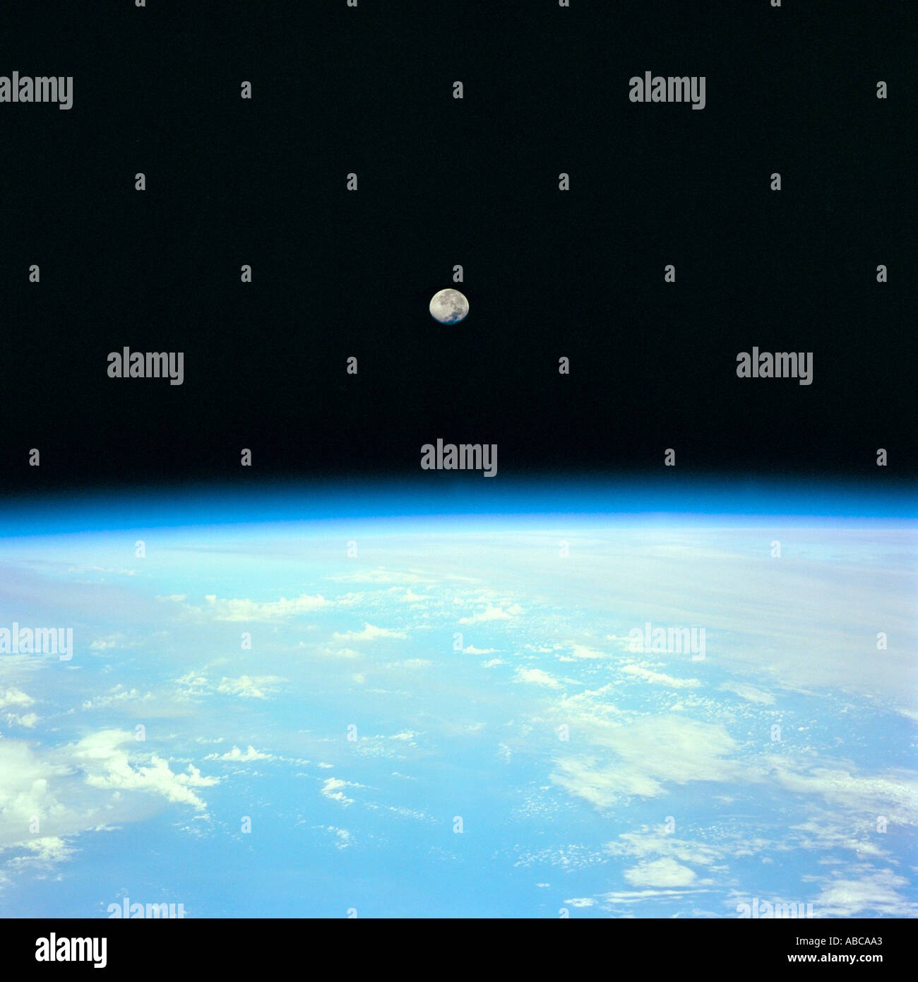 Earth from space showing the moon rising over the Globe Stock Photo - Alamy