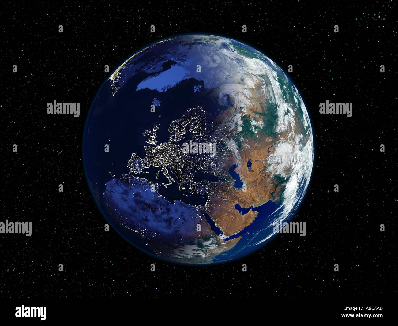 Full Earth from space showing sunrise over the European continent Stock ...