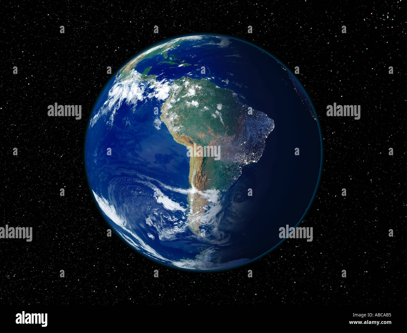 Full Earth from space showing nightfall over the South American ...