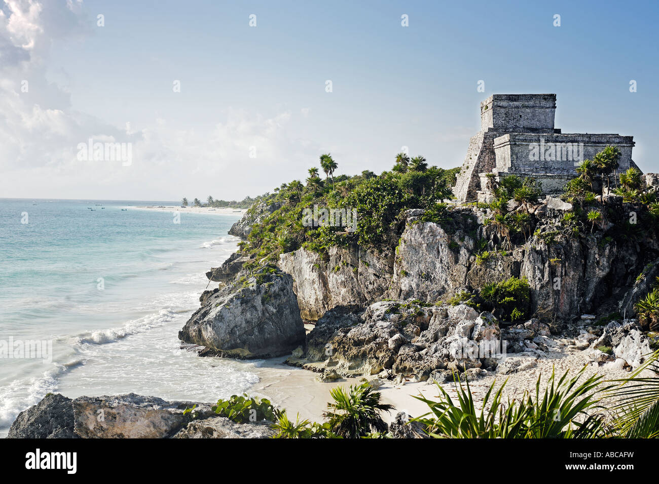 view of beach of the mayan archeologic site of tulum Stock Photo - Alamy