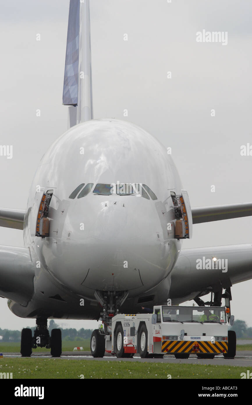 Airbus A380 Airbus being towed to terminal Stock Photo - Alamy
