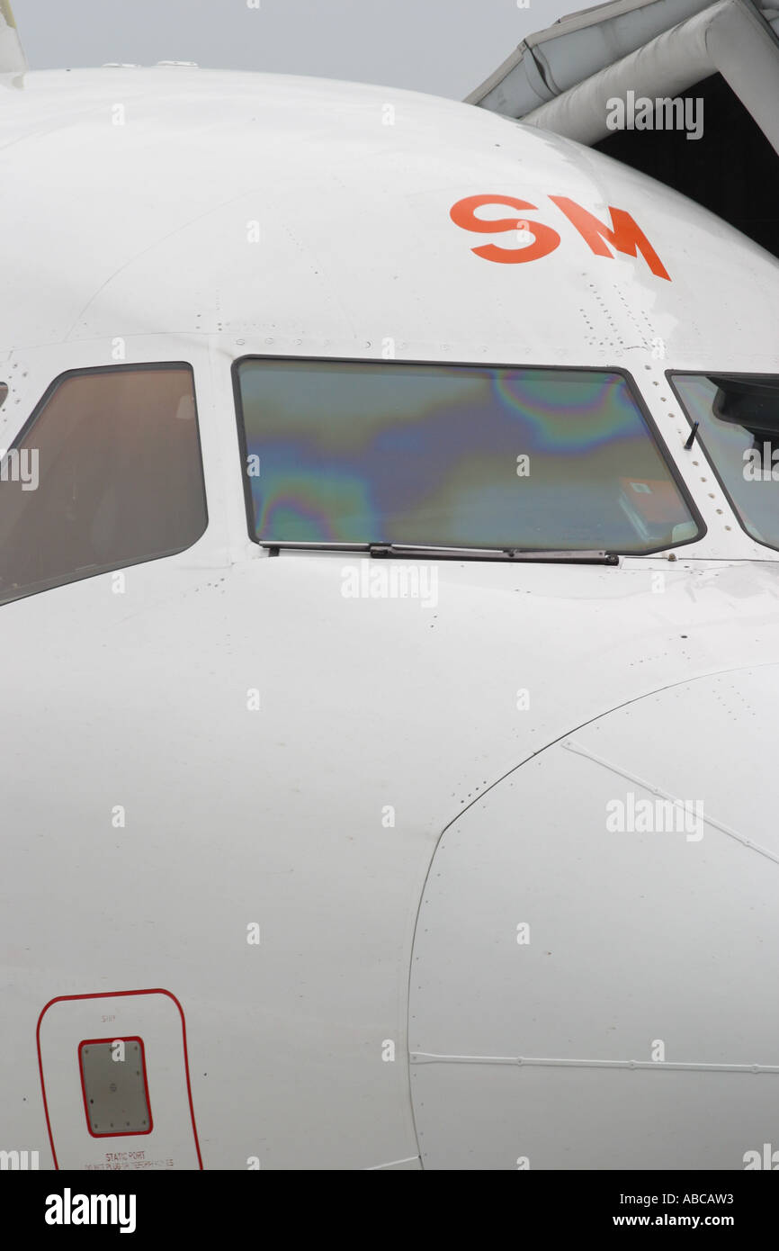 Airline Airliner cockpit nose close up detail windscreen Stock Photo ...