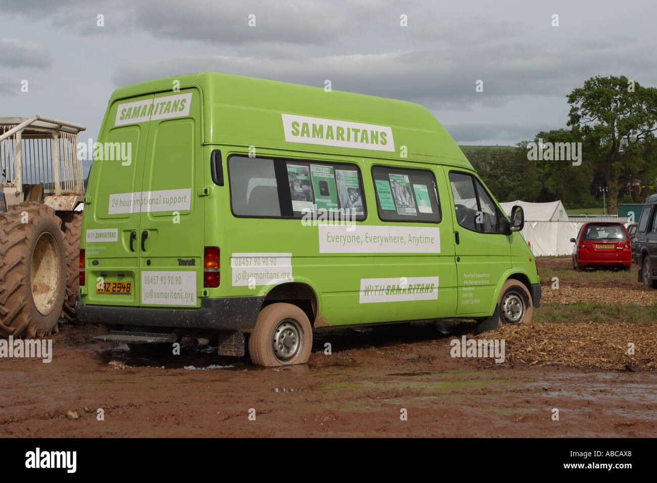 Van belonging to the Samaritans help organisation stuck in the muddy ...
