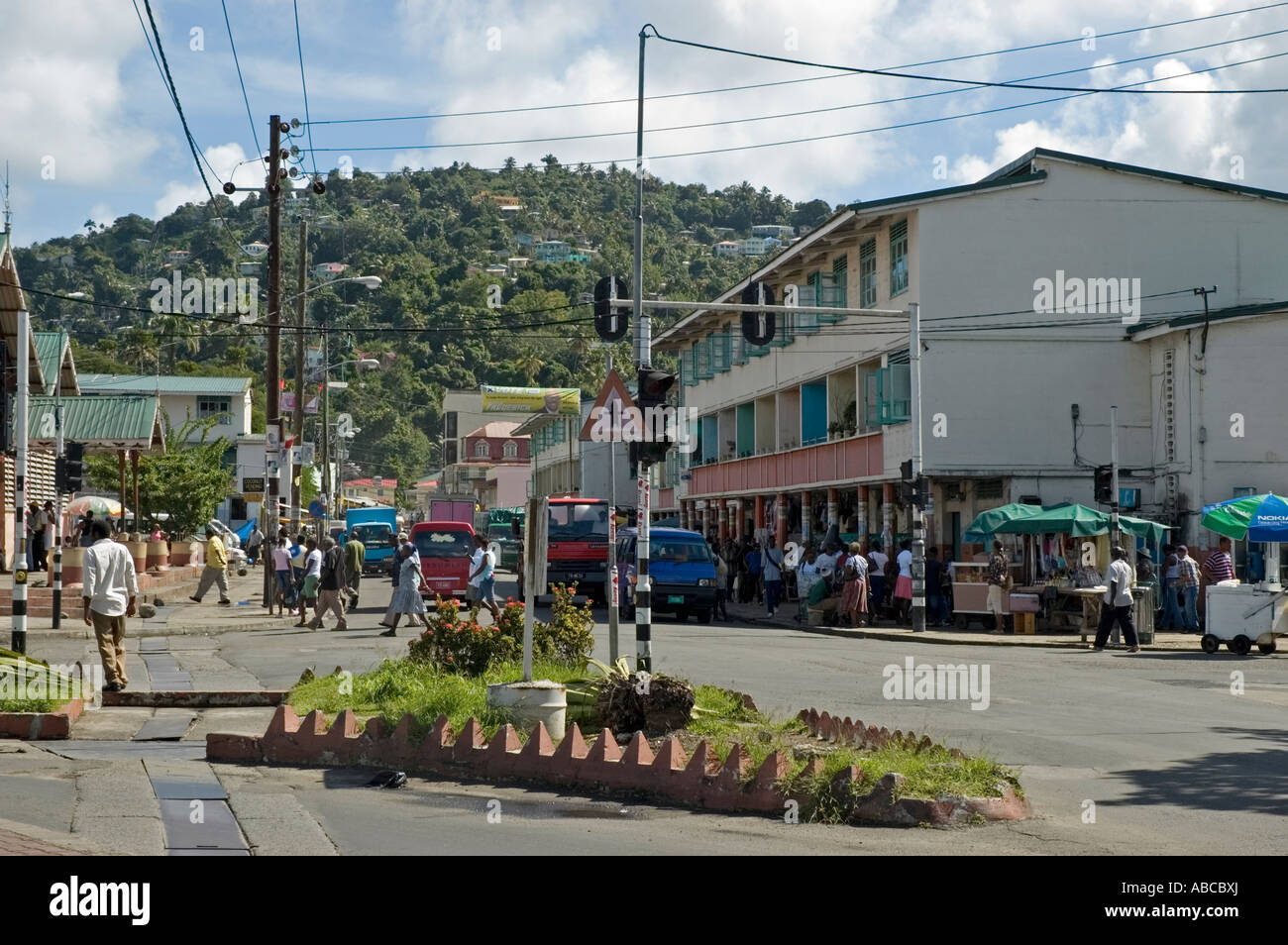 Traffic lights at road junction in Castries, St Lucia Stock Photo - Alamy