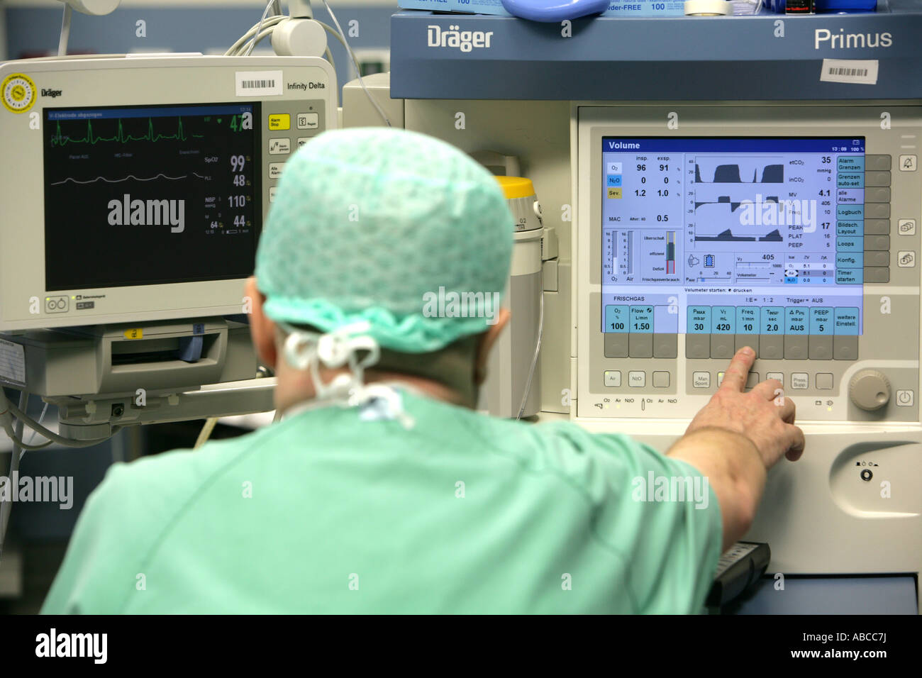DEU Germany Patient during a surgery artificial respiration Monitoring ...