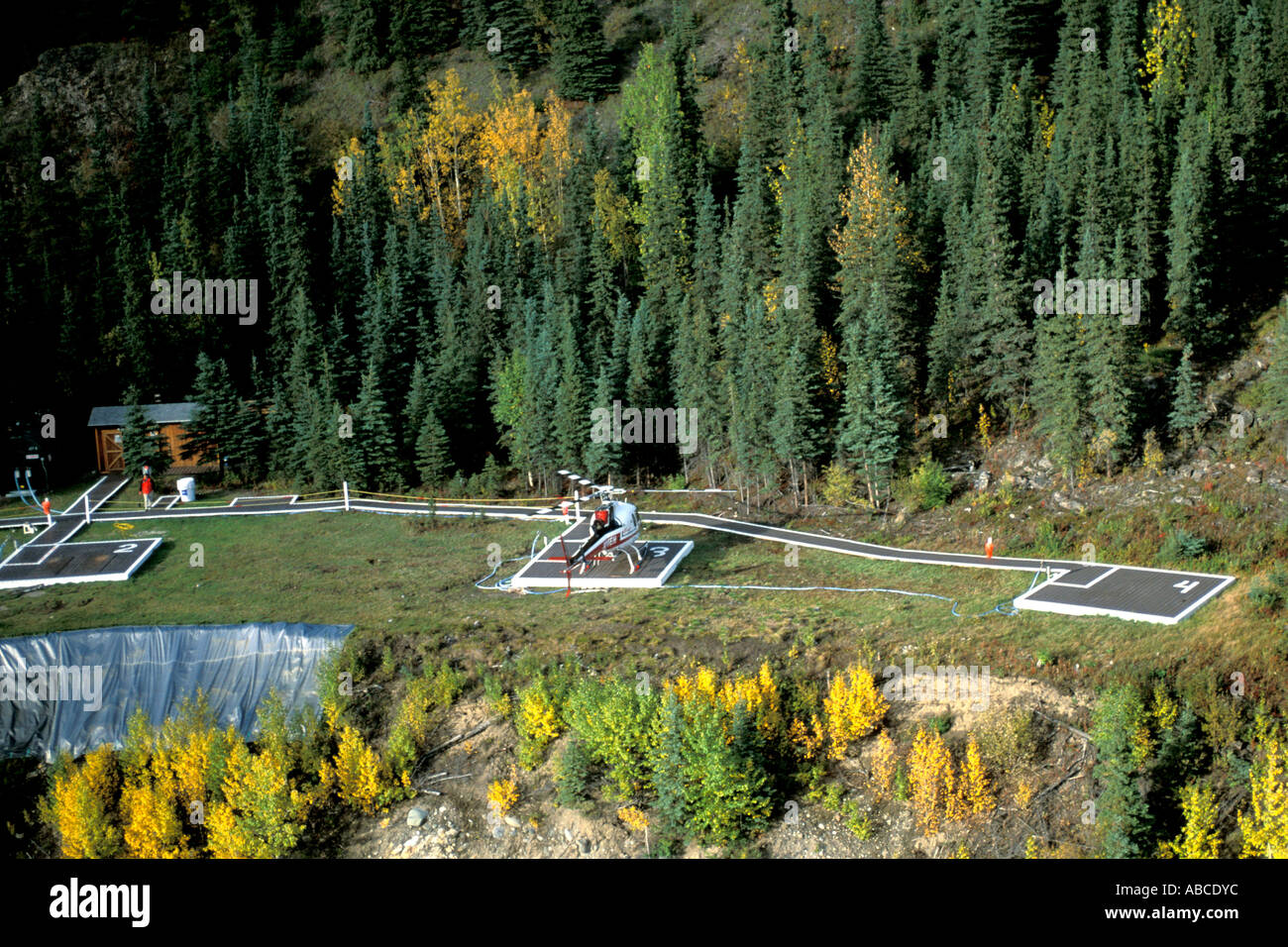 Alaska ak helicopter landing pad seen from the air Stock Photo - Alamy