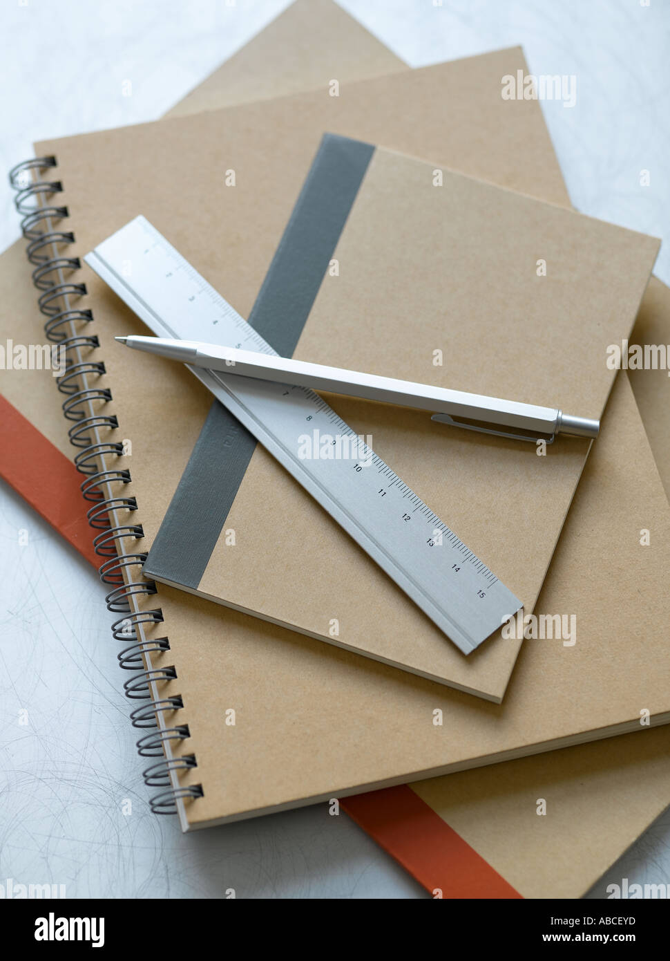 Pile notebooks and pens hi-res stock photography and images - Alamy