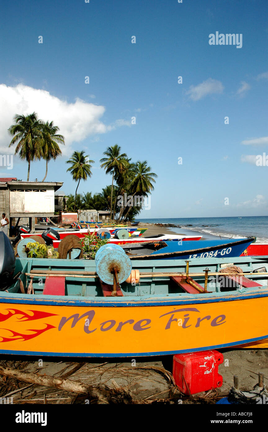 Grenada caribbean island fishing town of Gouyave colorful fishing boats ...