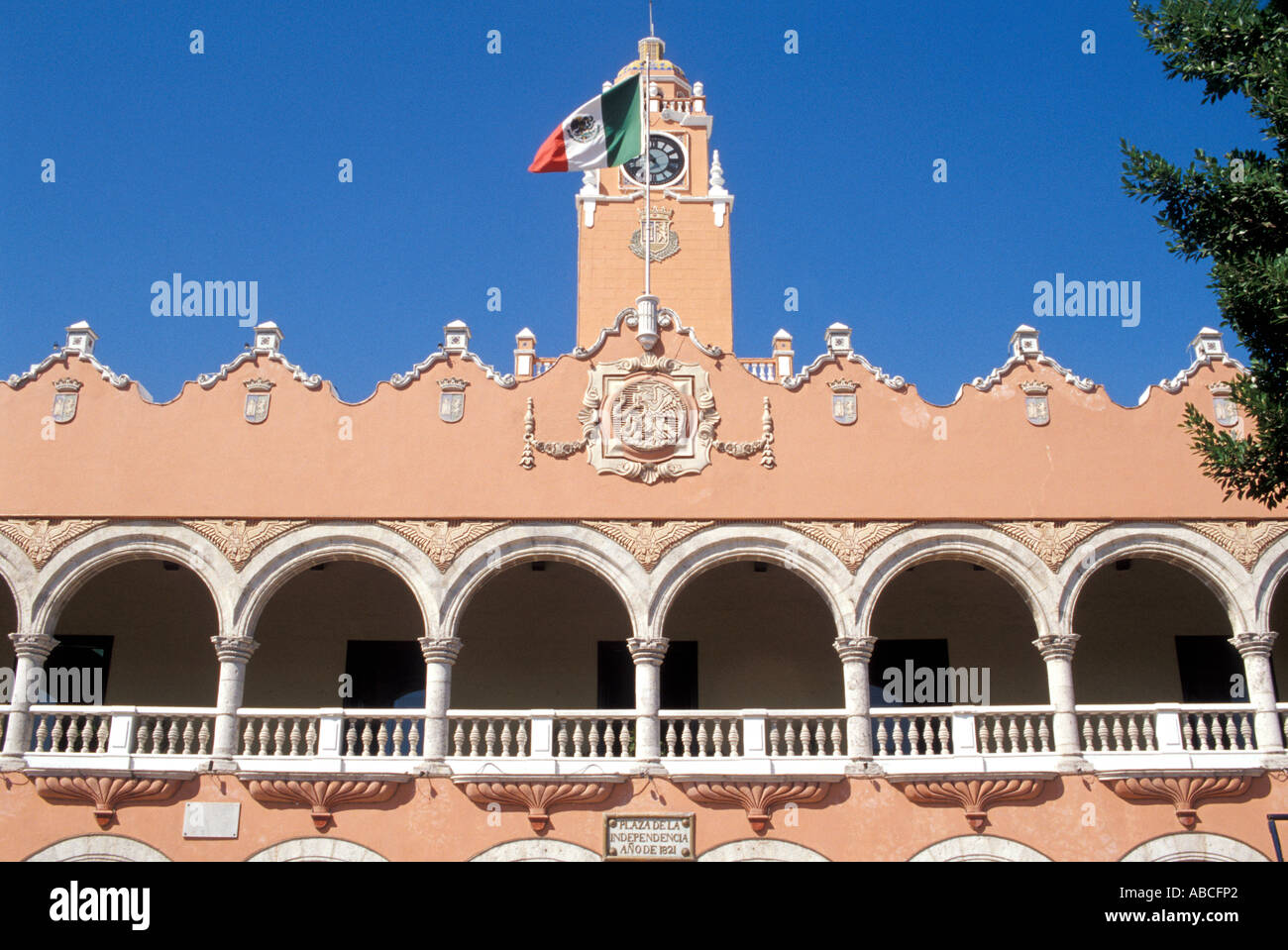 Merida Yucatan Mexico Municipal Palace clock tower pink and white ...