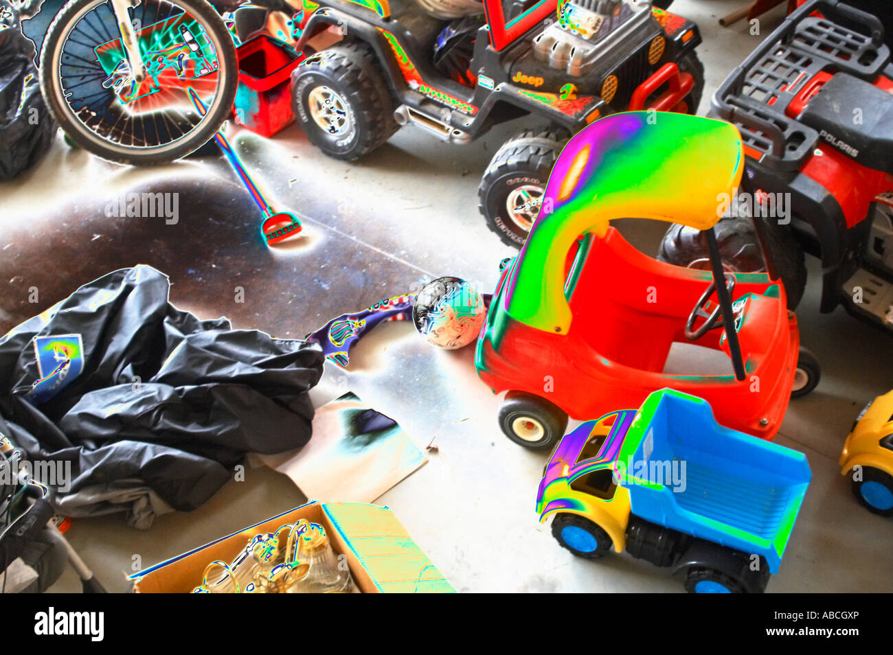 suburban garage home owner toys Stock Photo - Alamy