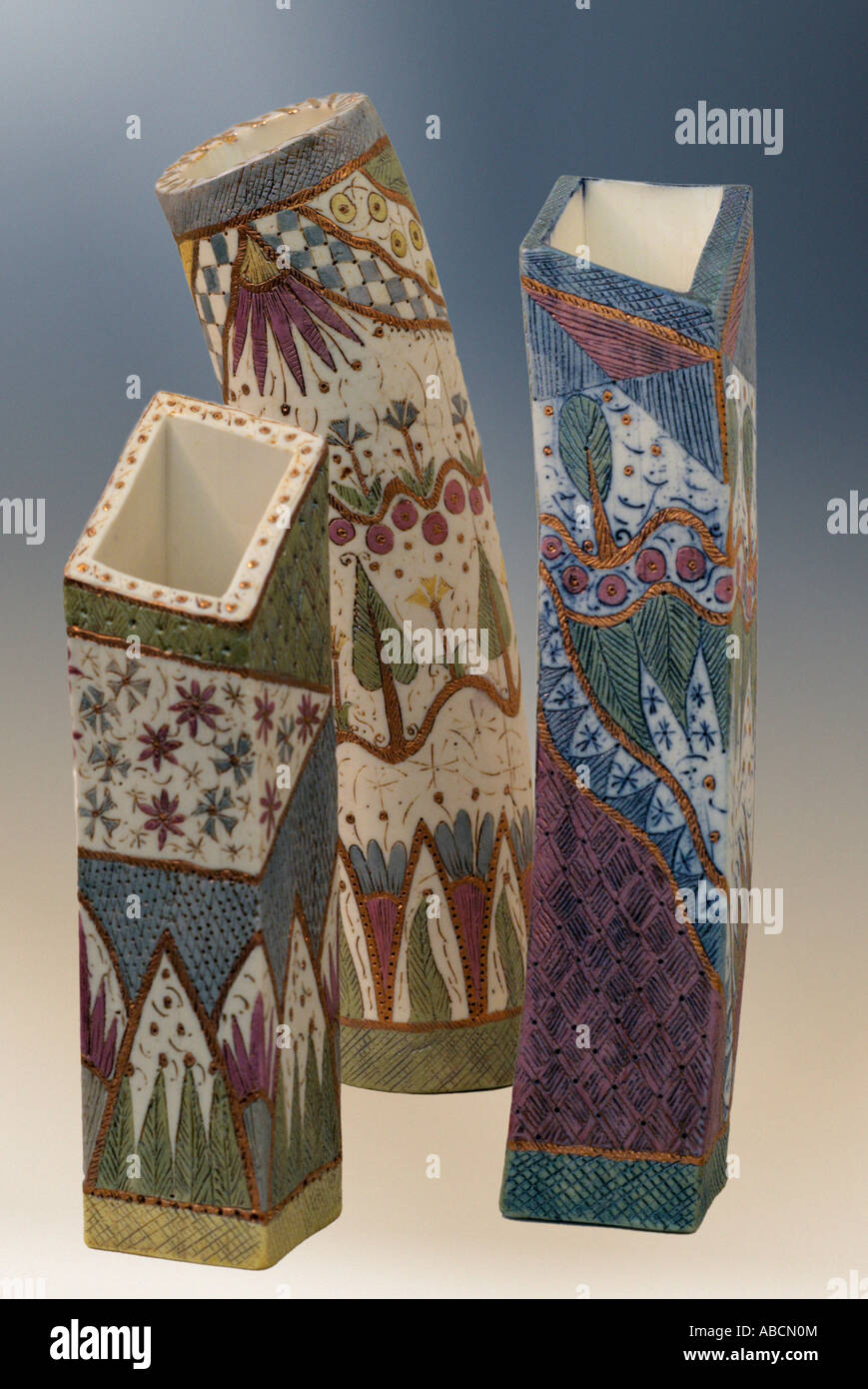 Fine quality porcelain square section tall vase container intricate ...