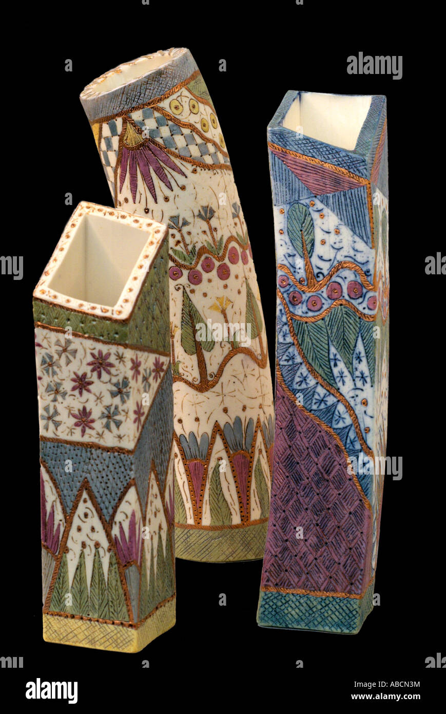 Fine quality porcelain square section tall vase container intricate ...