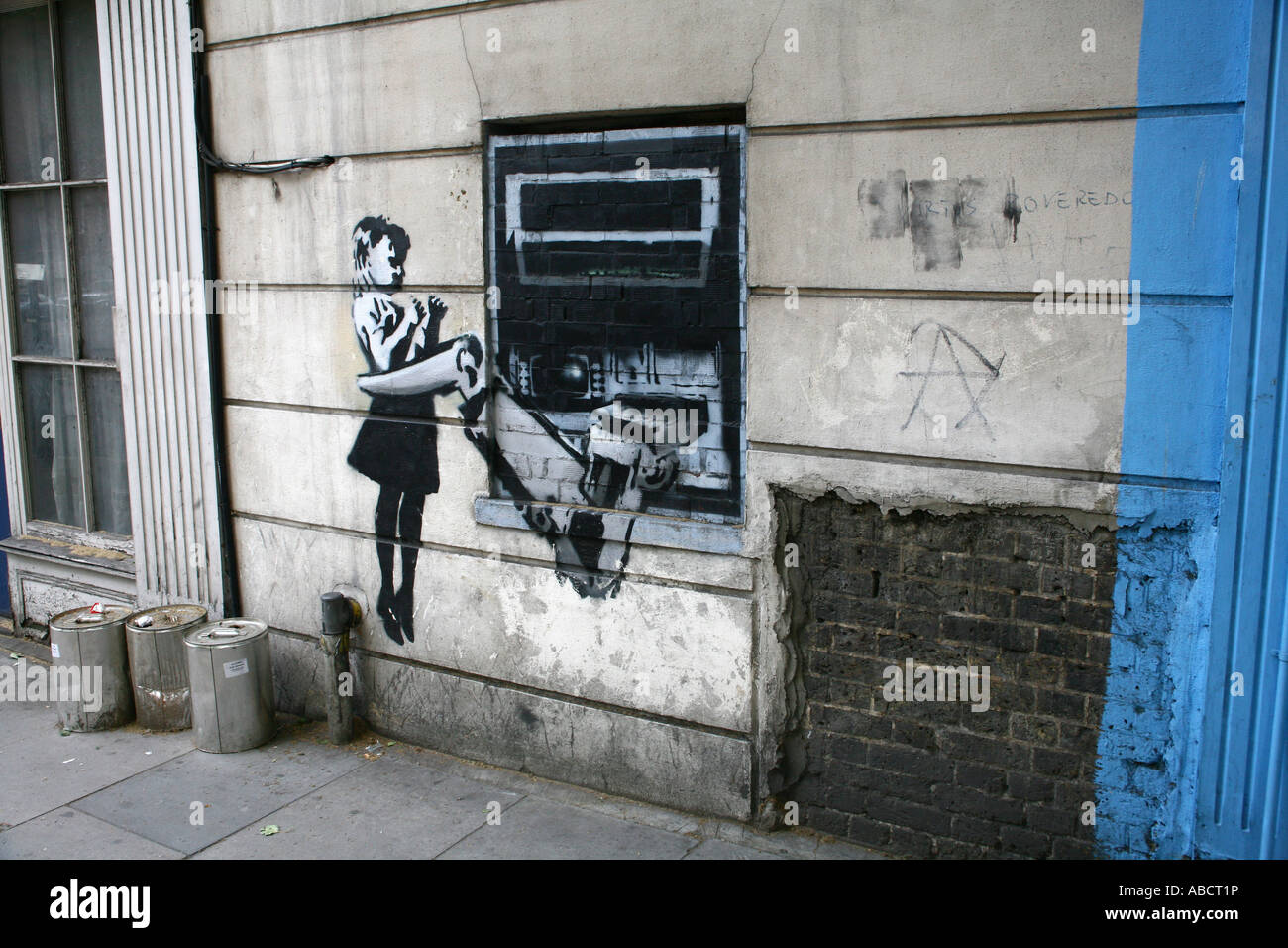 Banksy ATM stencil, Exmouth market, London Stock Photo - Alamy