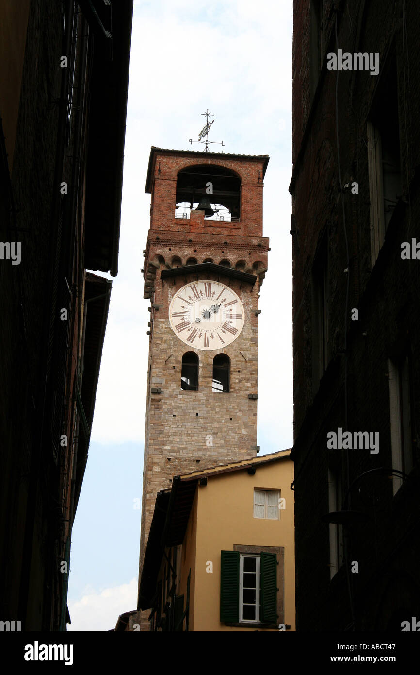 Lucca town clock tower Stock Photo - Alamy
