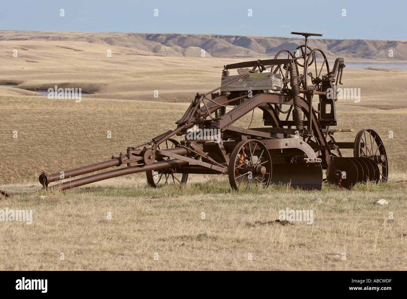 Old horse drawn grader in scenic Saskatchewan in Western Canada Stock ...
