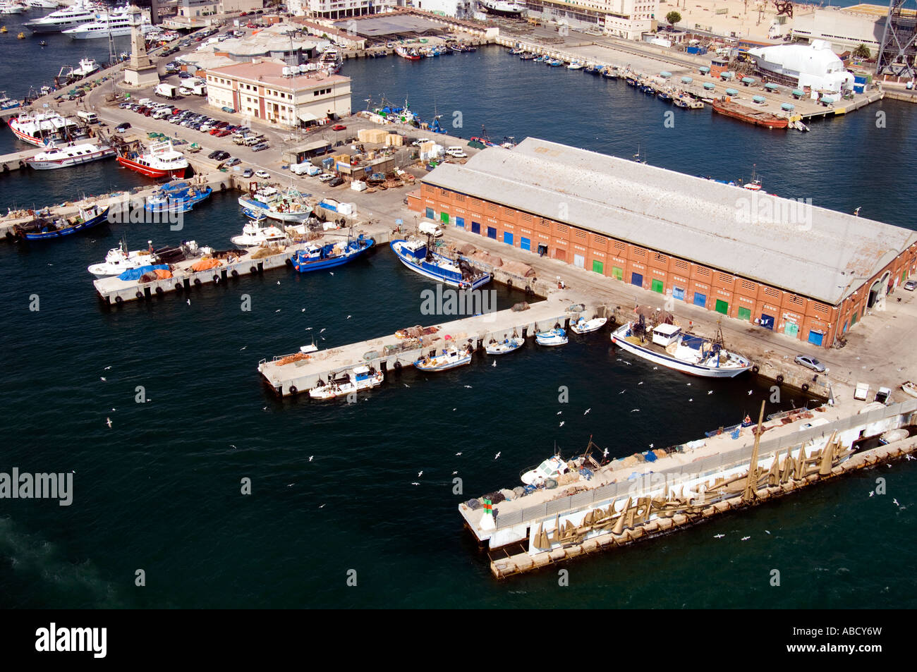 Spain. Barcelona. Aerial view of the city's fishing port Stock Photo ...