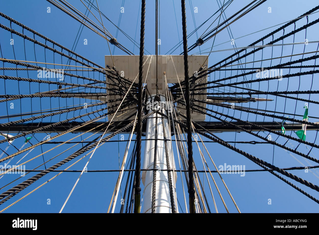 The rigging and mast of the U.S.S. Constitution, a retired U.S. Navy ...