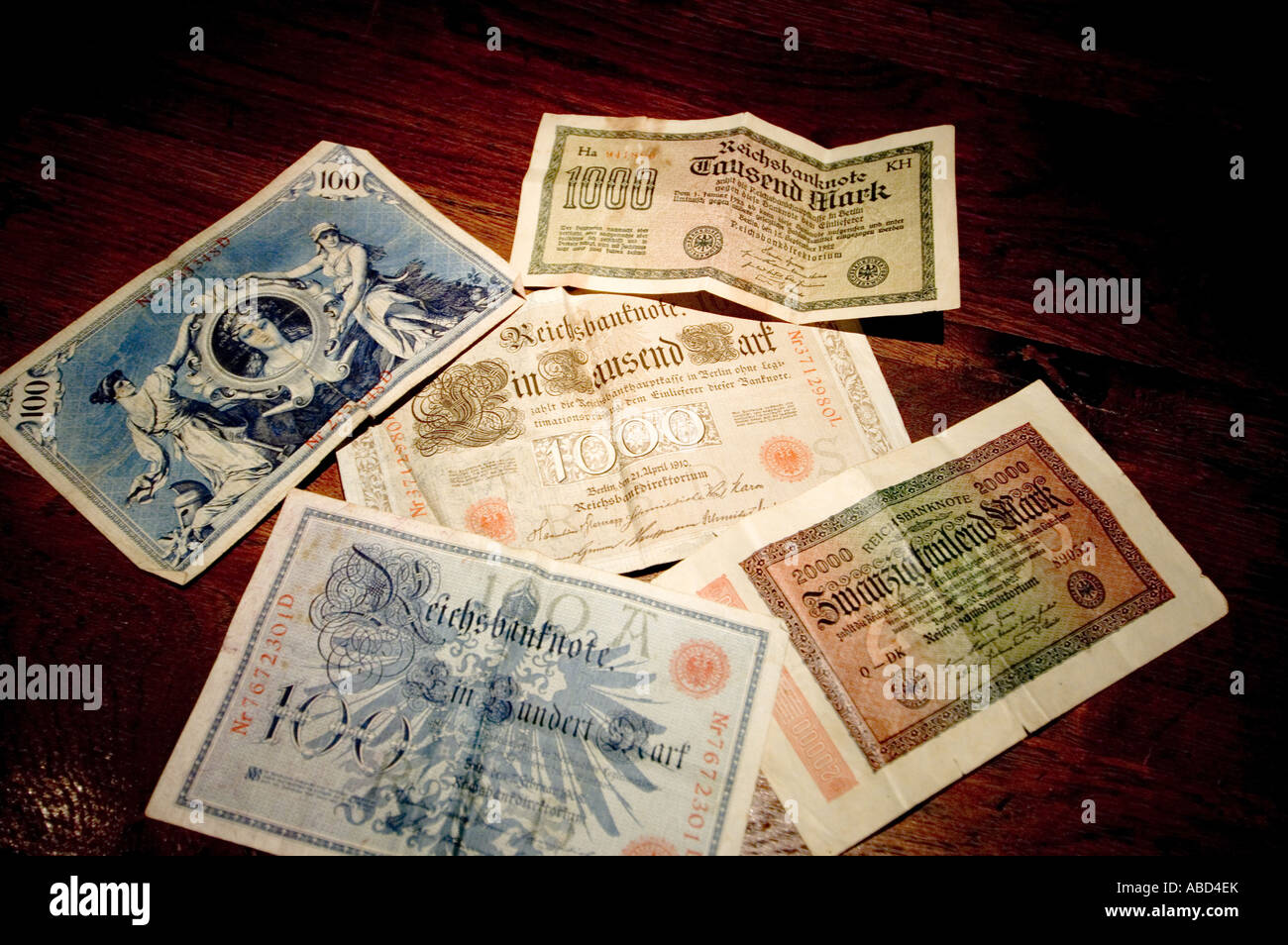 REICHSBANKNOTEN alte deutsche Banknoten old German banknotes Stock ...