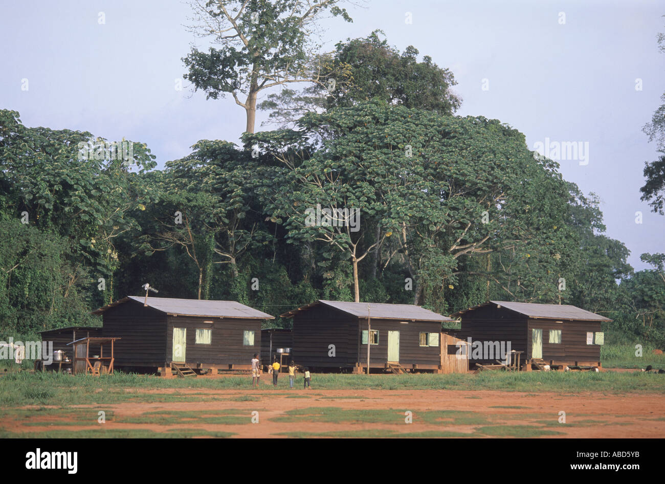 New wooden housing in small rainforest settlement in the republic of ...