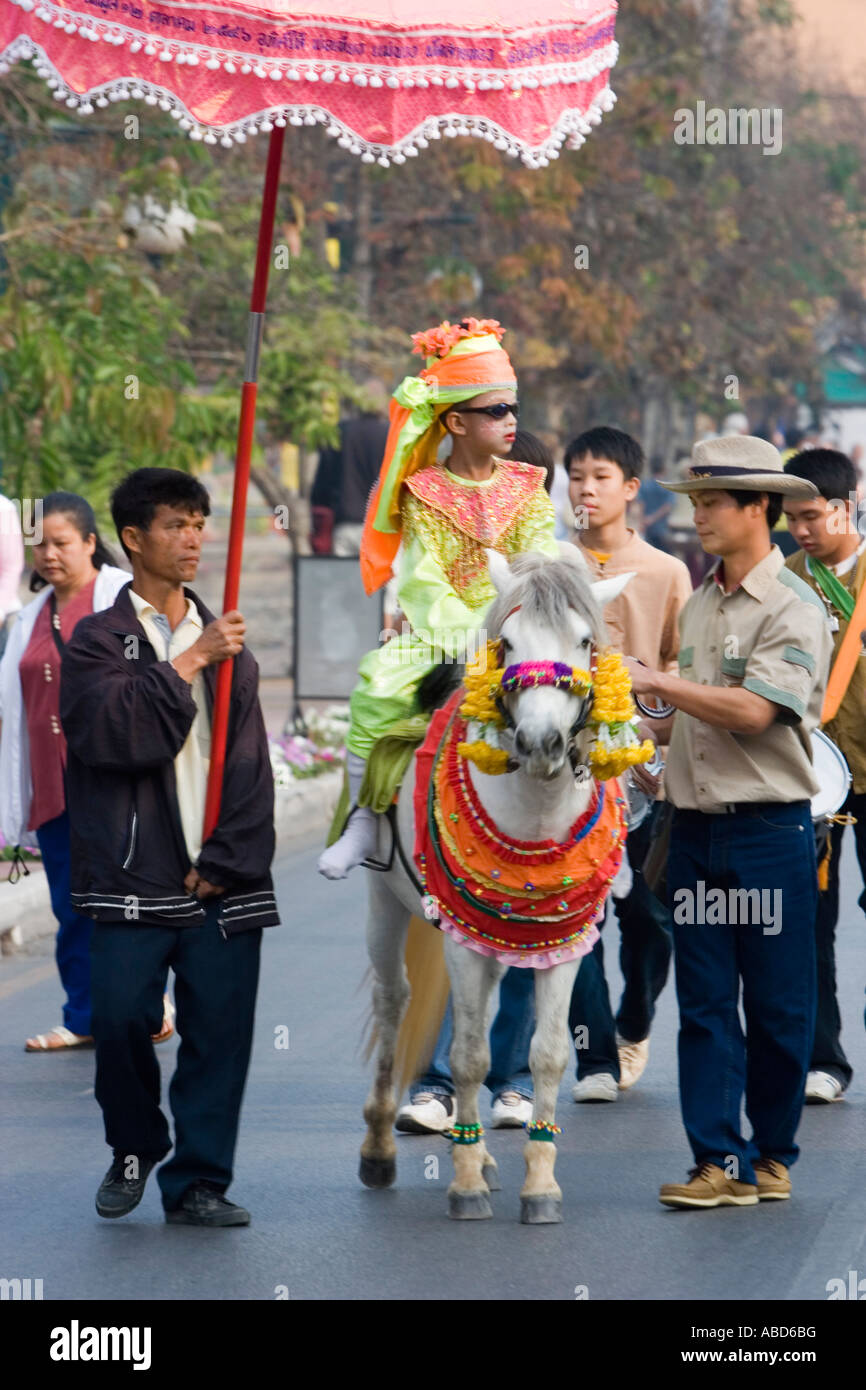 Boy on horse or Thai Yai Burmese legend parade Chiang Mai Flower ...