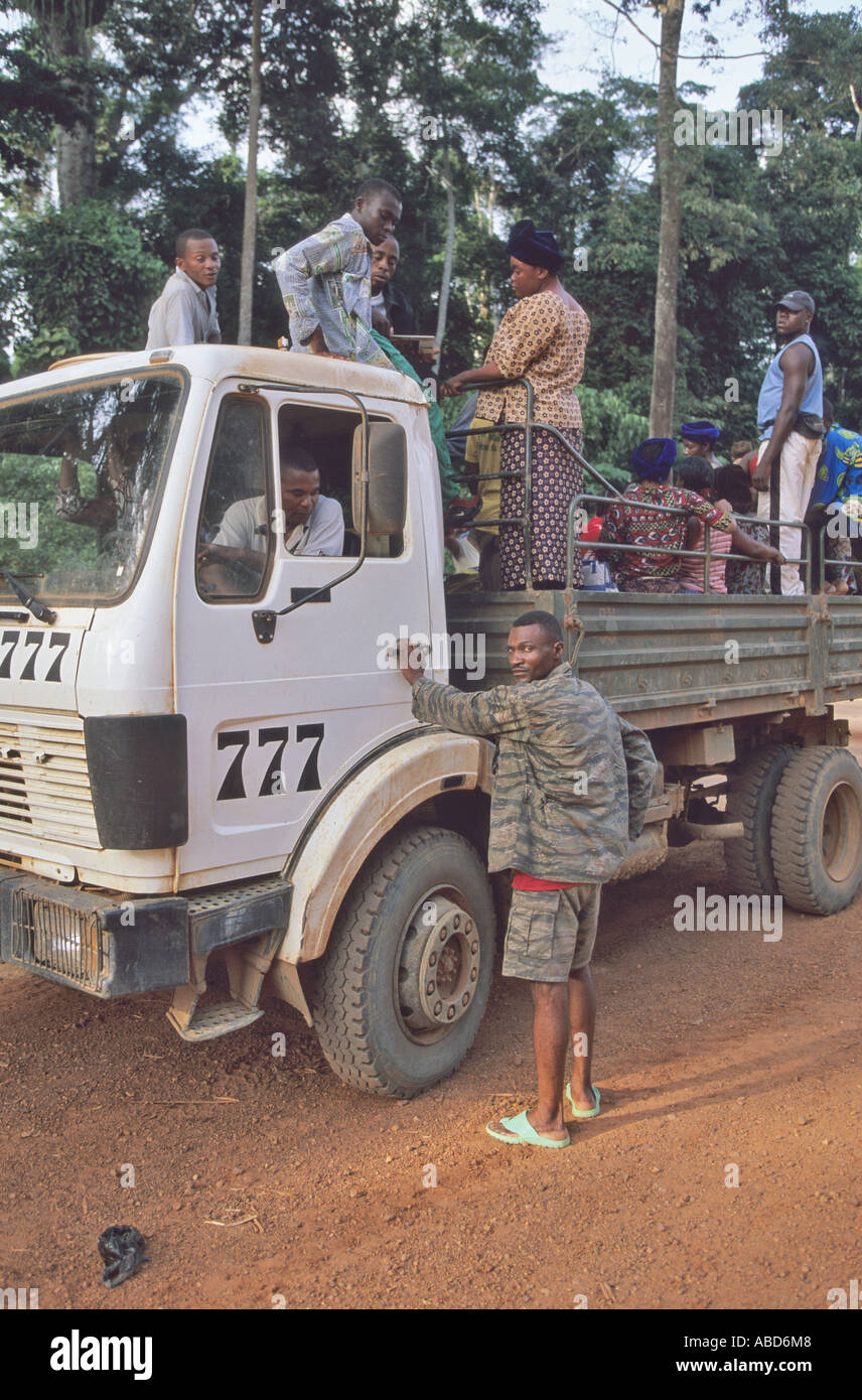 An ecoguard checking vehicle in rainforest logging concession at ...