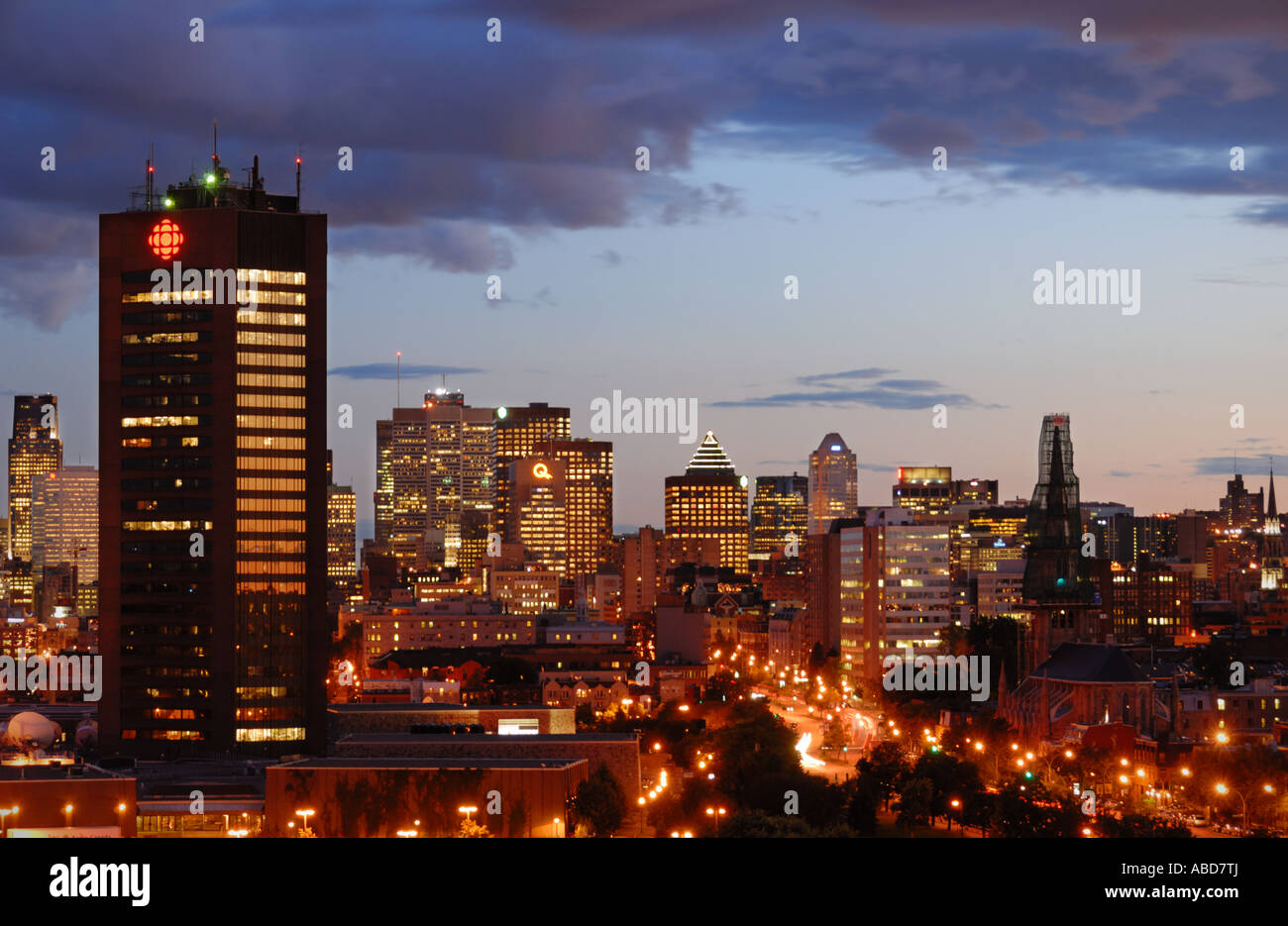 Cloudy evening on SRC/CBC headquarters and Rene-Levesque Boulevard ...