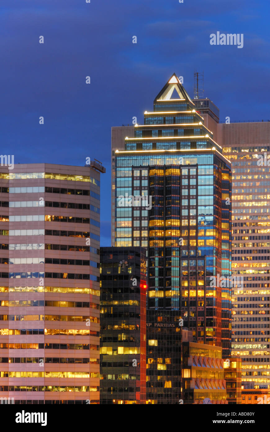 Details of Downtown Montreal buildings at the blue hour Stock Photo - Alamy