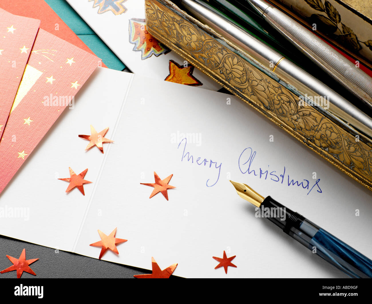 Writing christmas cards Stock Photo - Alamy