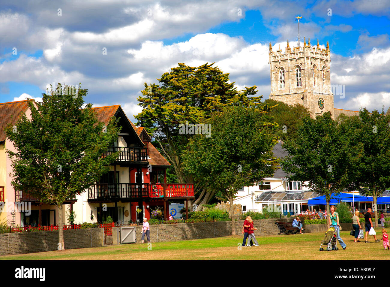 The Tower overlooking the village green, Christchurch Priory, Dorset ...