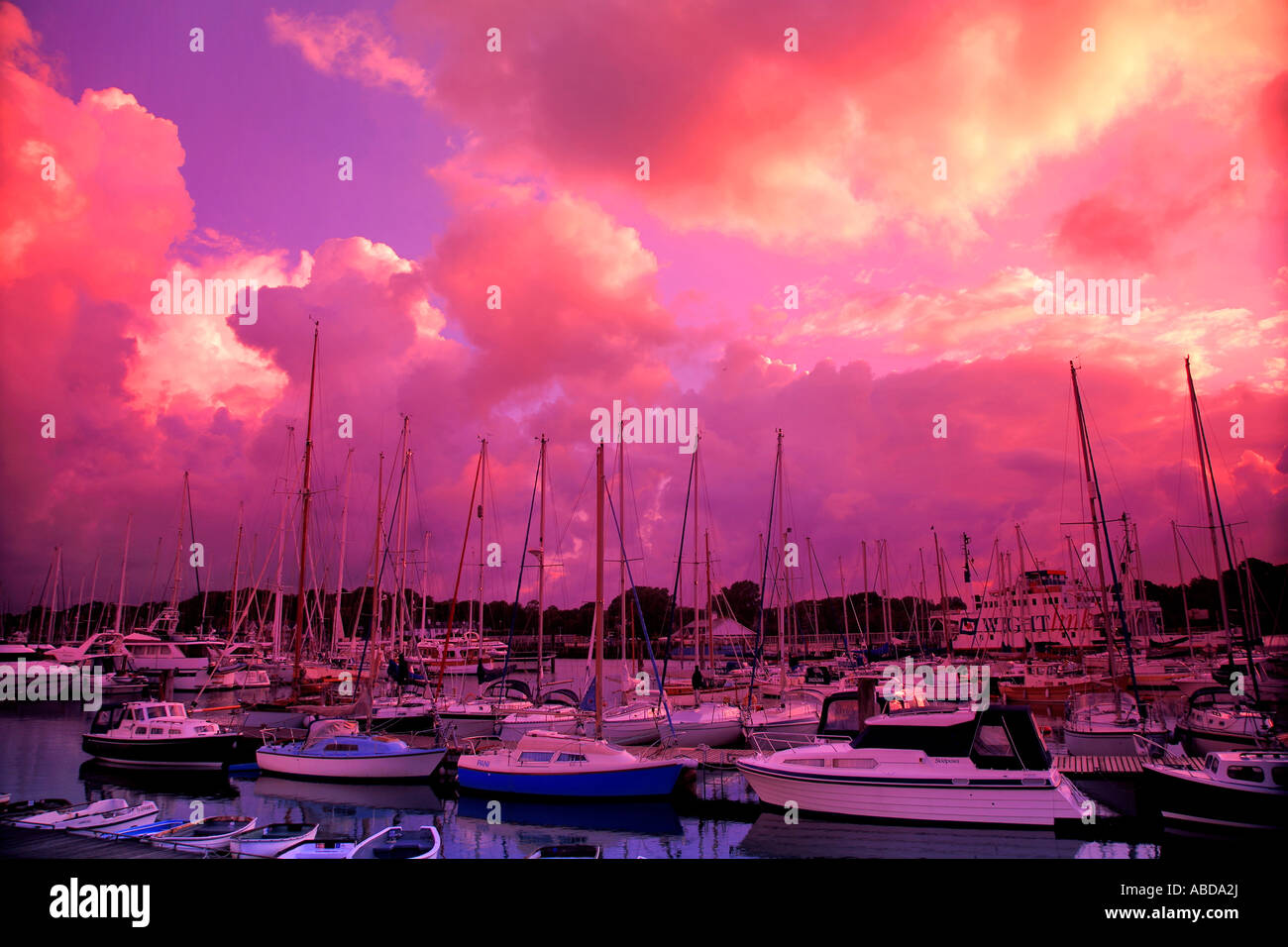 Dawn, Boats in the Harbour, Lymington river, Hampshire England Britain ...