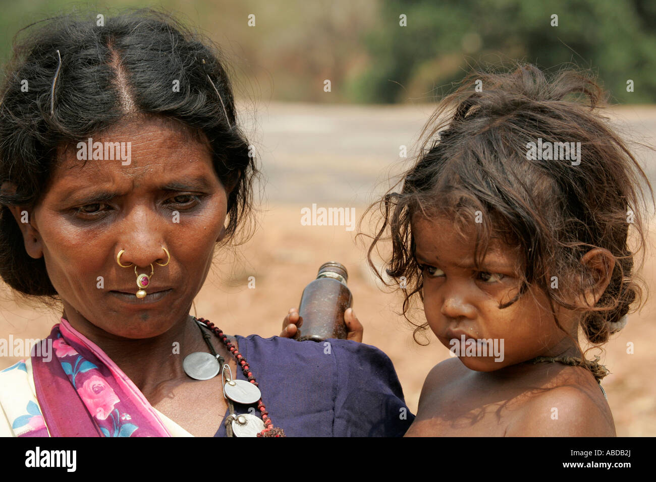 Mother and child at the village of Madhlibad, near Rayagada, Orissa ...