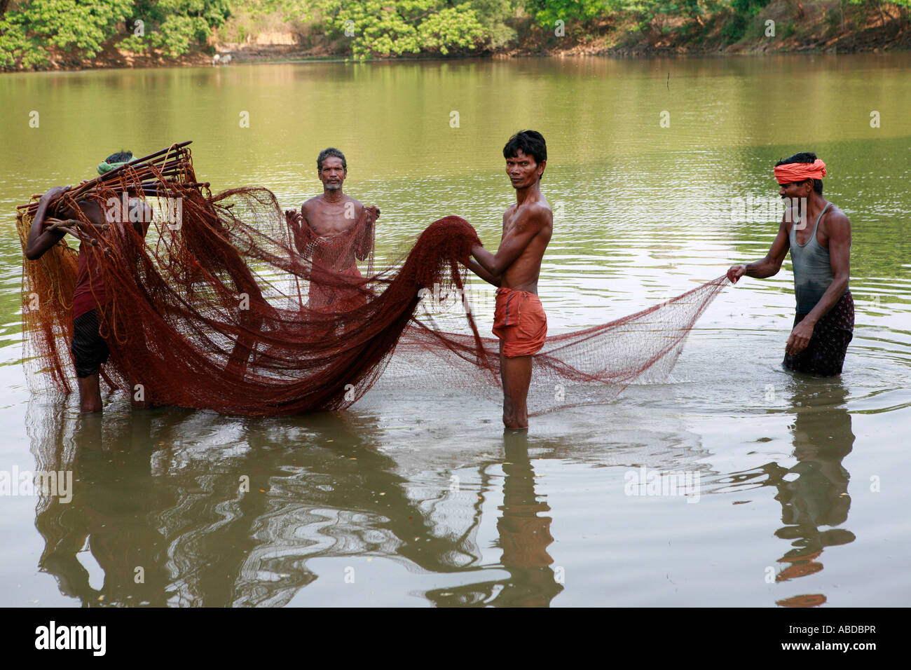 Men fishing at a lake near Rayagada, Orissa, India Stock Photo - Alamy