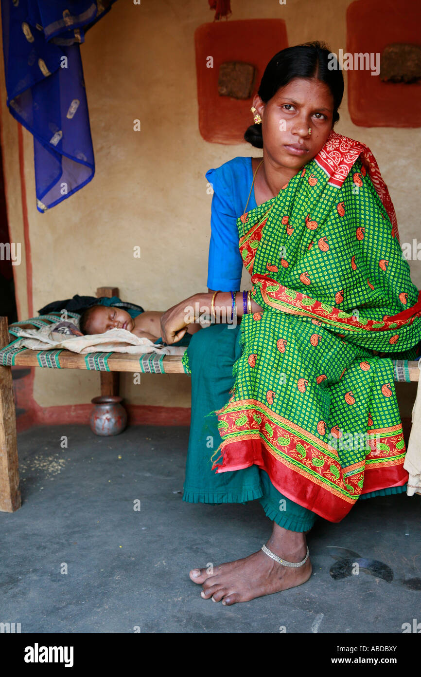 Saora woman and child at the village of Gaibambh near Taptapani, Orissa ...