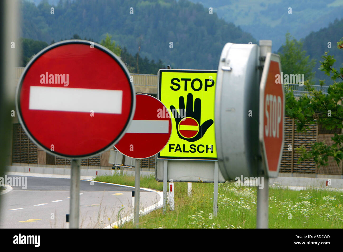 Wrong Way Driver Warning Stock Photo Alamy