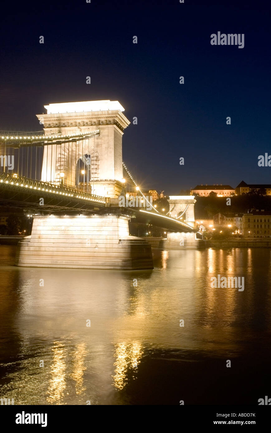 Chain Bridge Buda Castle at dusk Budapest Hungary Stock Photo - Alamy