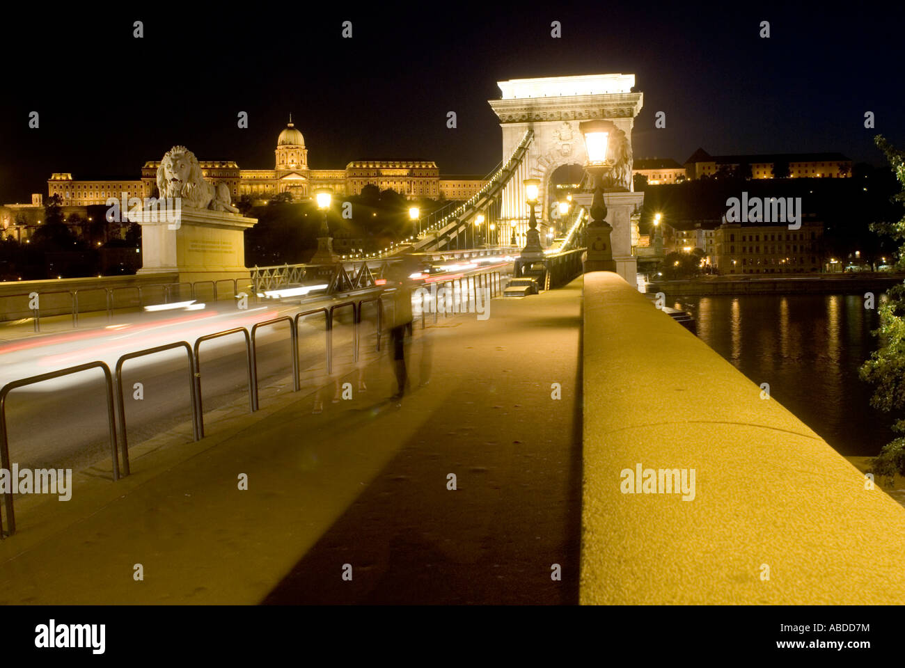 Chain Bridge Buda Castle at dusk Budapest Hungary Stock Photo - Alamy