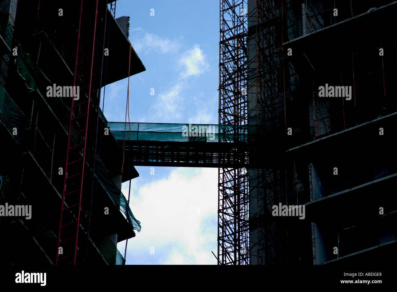 temporary bridge between two buildings under construction Stock Photo ...