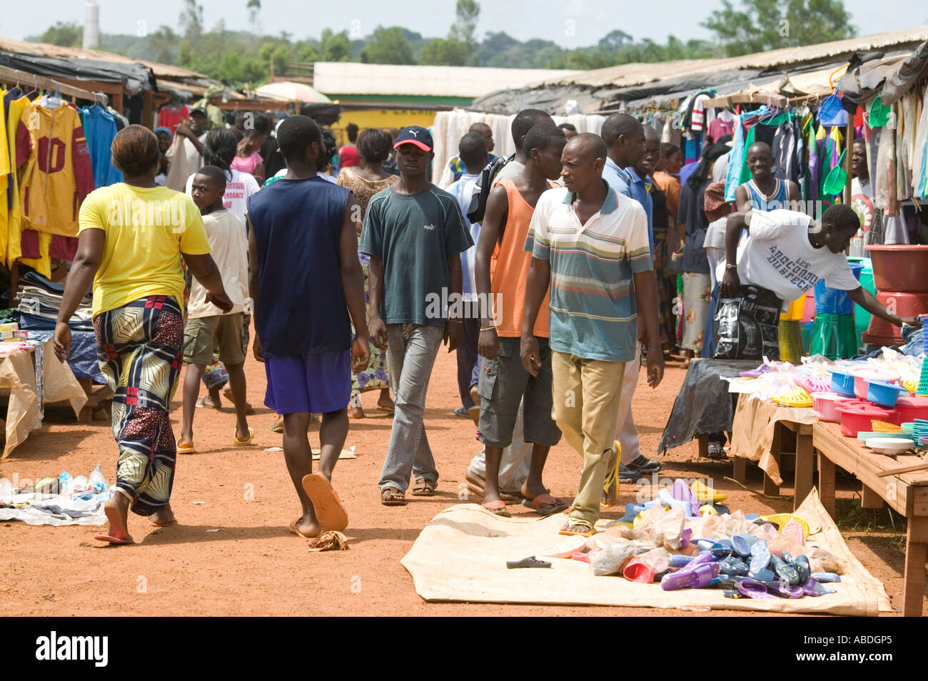 Bustling market in the rainforest town of Pokone, the Republic of Congo ...