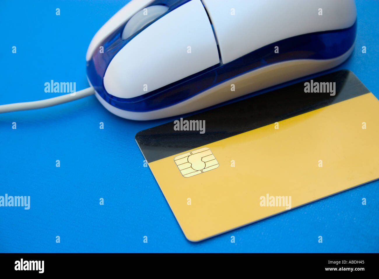 scroll mouse on top of ATM or credit card with smart chip concept e ...