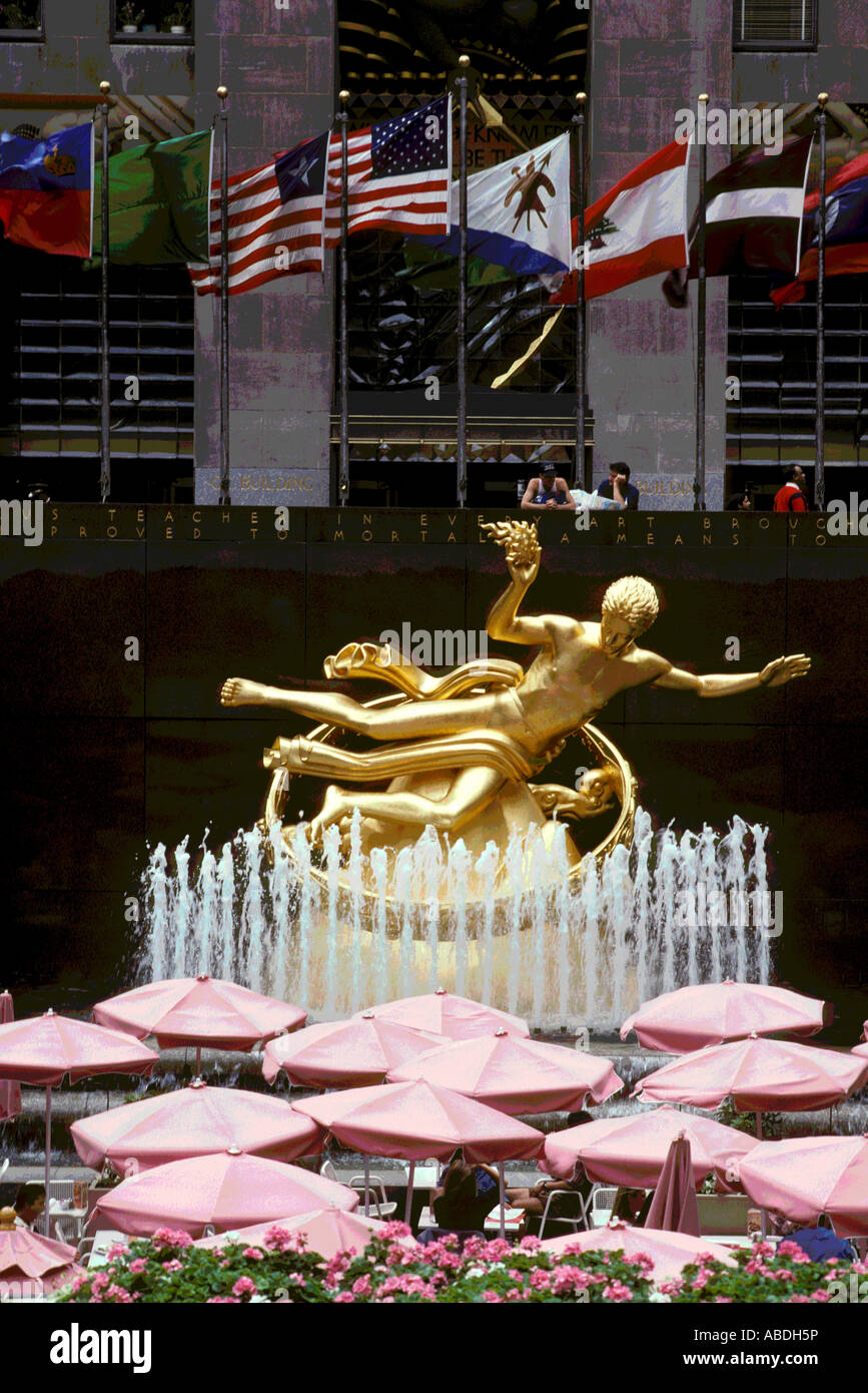 NYC Prometheus fountain statue Rockefeller Center 30 Rock plaza Stock ...