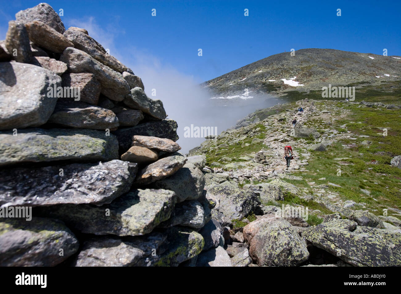 Hikers on the Lion Head Trail below the summit of Mount Washington ...