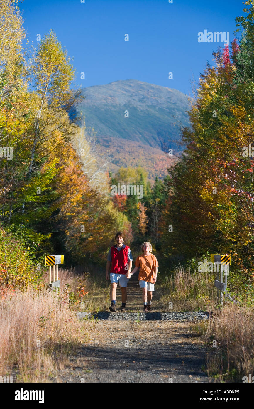 Walking a rail trail in Jefferson NH Mount Madison is in the distance ...